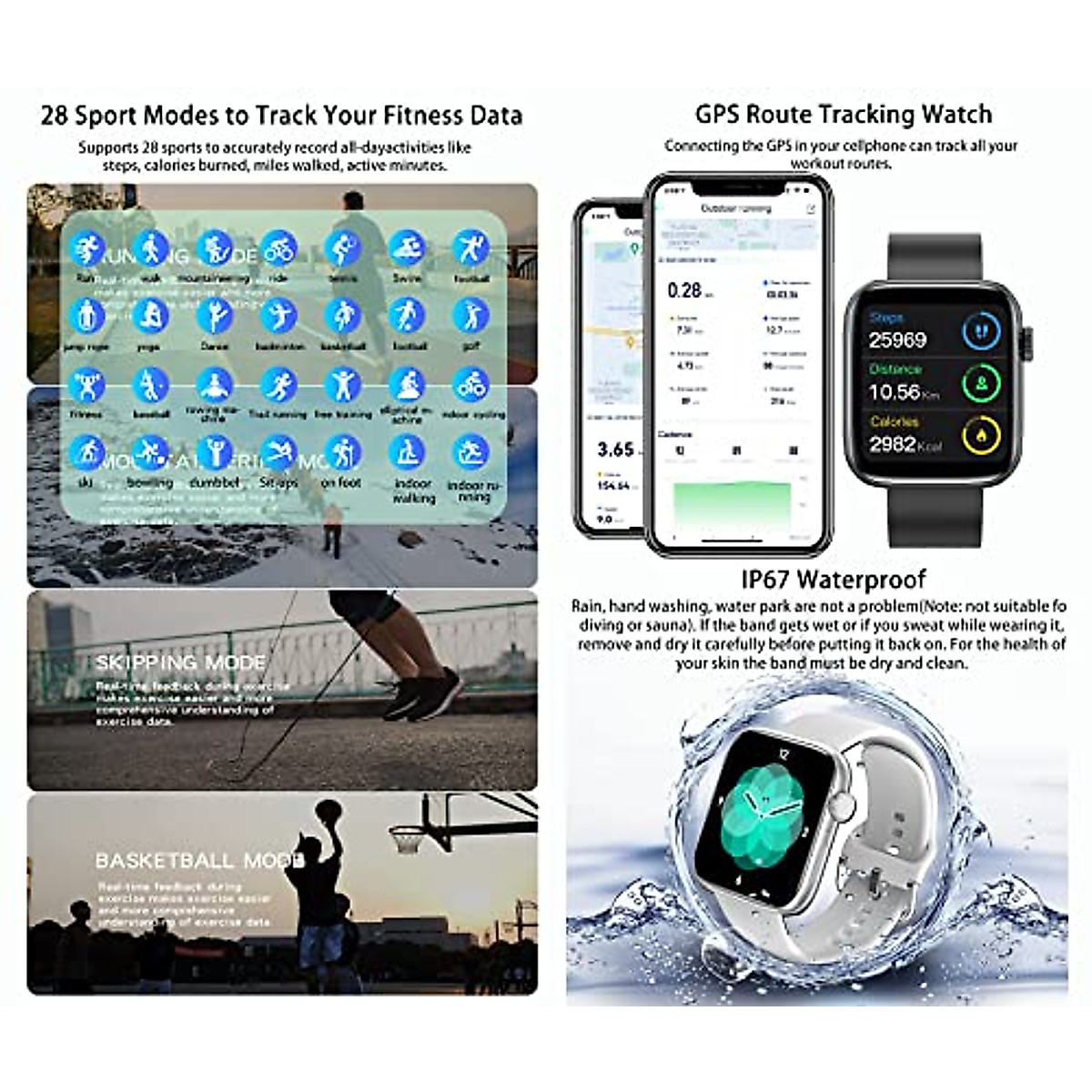 Smart Watch for Men Women Make Answer Call/Voice Control, IP67 Waterproof Android Smartwatches with Text Call /28 Sports Heart Rate Blood Pressure SpO2 Sleep Monitor Step Counter Black