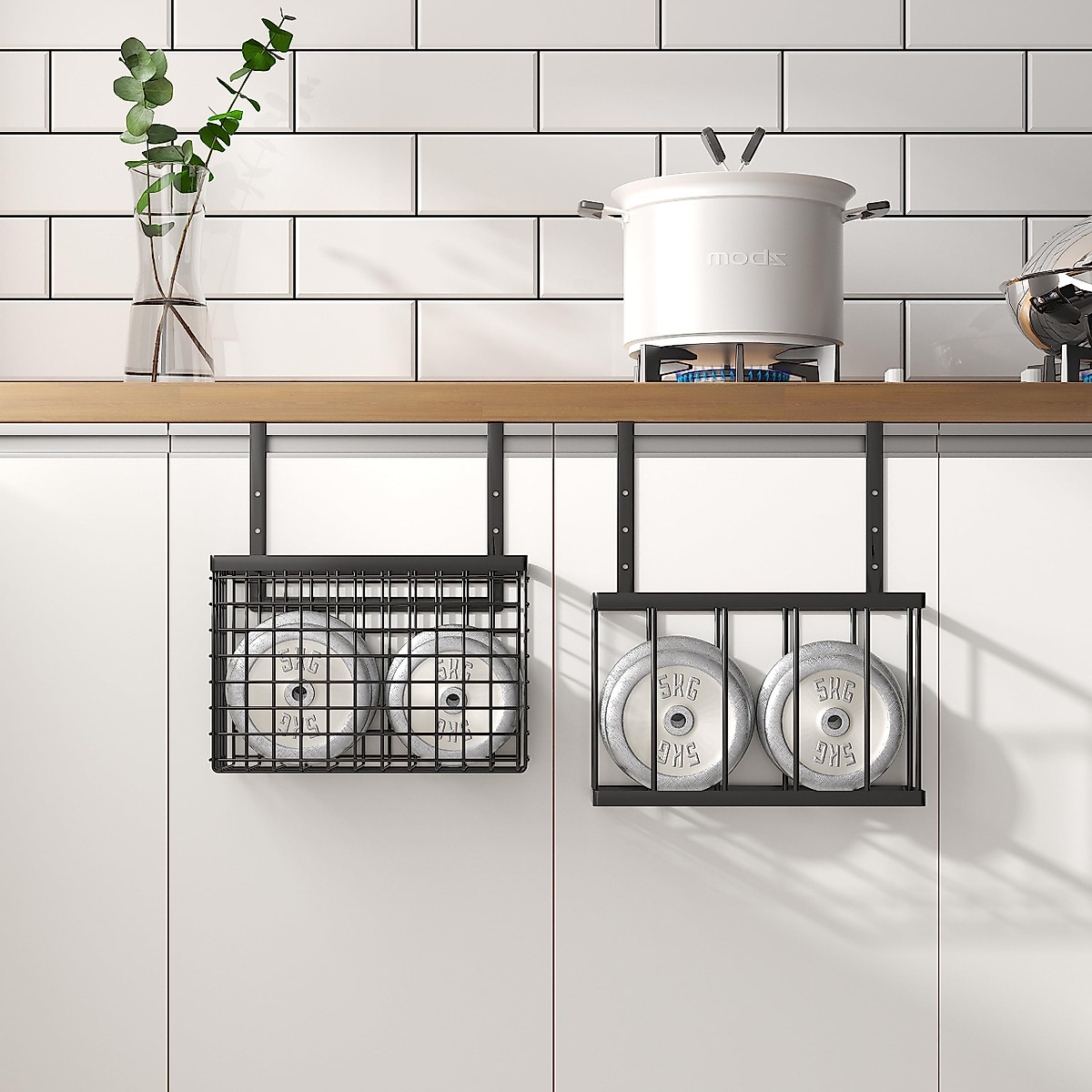 Qflushor Cabinet Door Organizer with Towel Bar, 2 Pack Over The Cabinet Door Organizer, Cutting Board Organizer with Towel Holder Kitchen Cabinet Organizer for Pantry, Baking Sheet, Wrap, Black