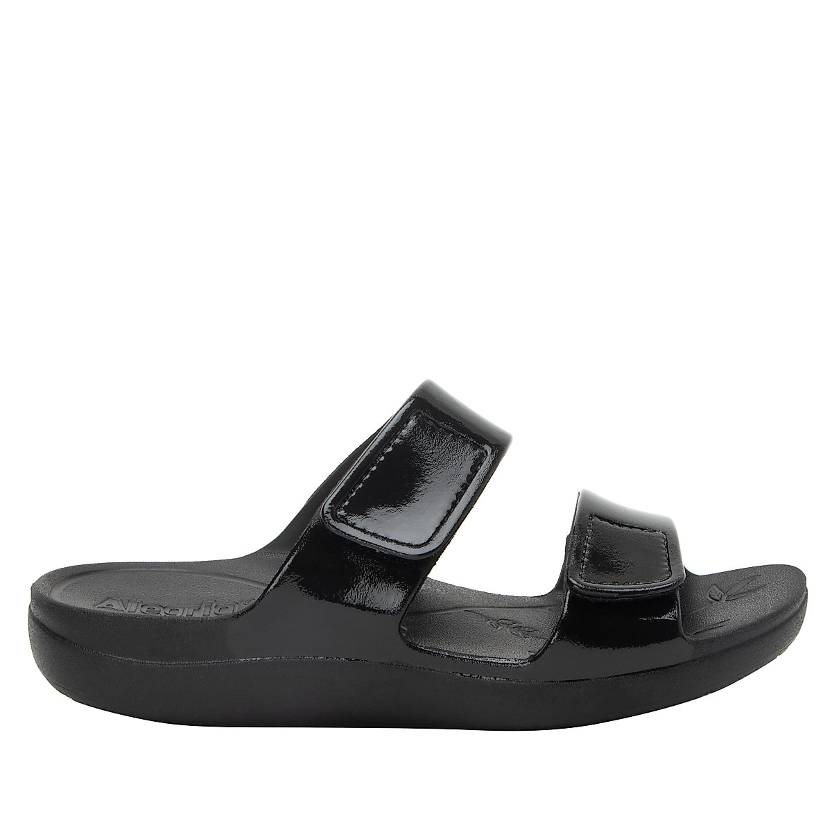 Alegria Womens Orbyt Black Gloss Double Strap Lightweight Recovery Slide Comfort Sandal 9 M US