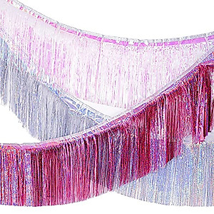 Premium Glitter Pink Fringe Tassel Garland for Party Decorations -4 Layers Thick, 2 Pack | LILF Foil Tinsel Garland Party Streamers for Wedding Birthday Party Christmas Decoration Home Hanging Decor