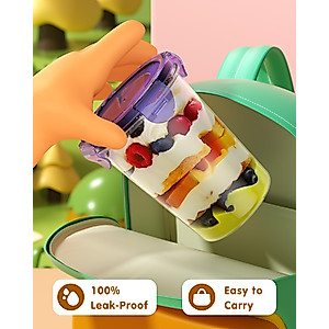 KEMETHY 4 Pcs Overnight Oats Containers with Lids, 16 oz Airtight Oats Jars, BPA Free Plastic, Reusable, Portable Meal Prep Containers Sets for Oatmeal, Yogurt, Cereal, Soup, Snacks, Milk and More