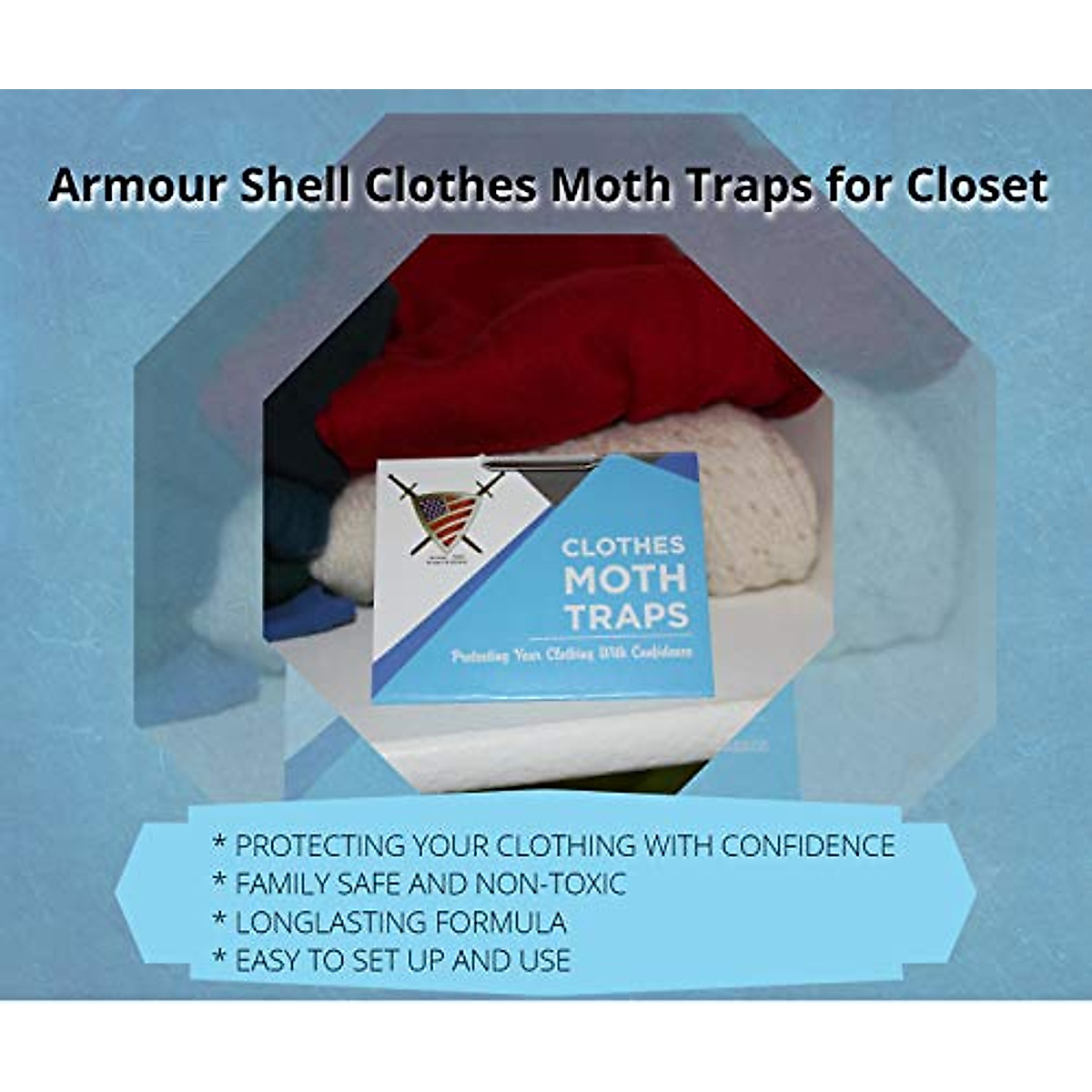 Moth Traps Closet Clothing - Clothes Moths Protection Trap with Unique Hanging Design (6 Traps)