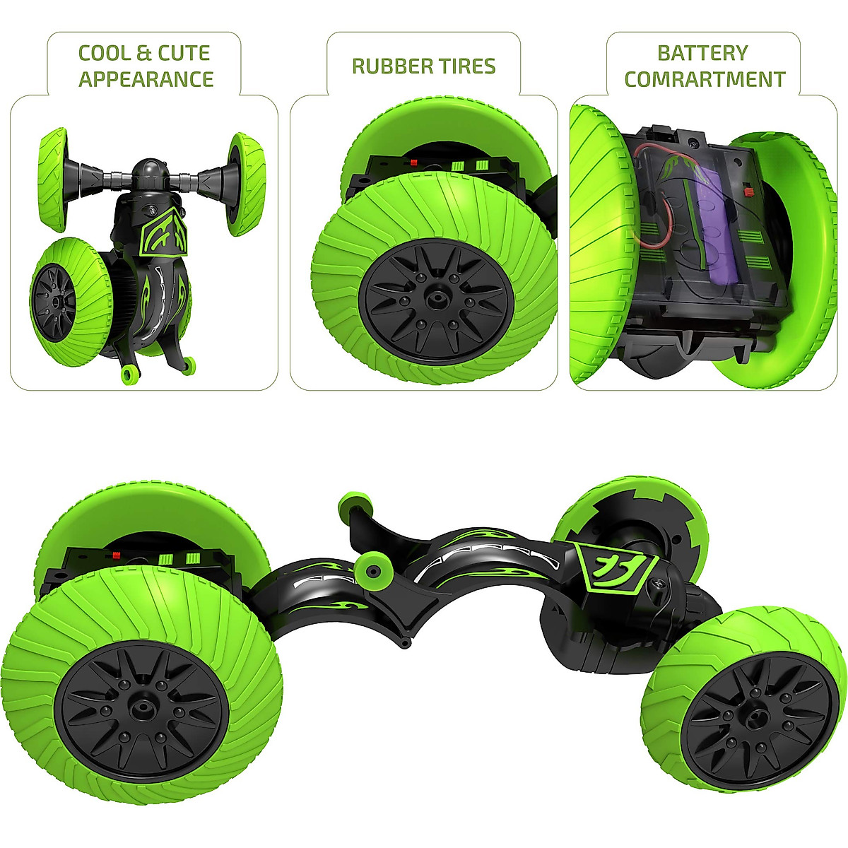 PP PICADOR RC Stunt Car for Kids, 360°Flips Double Sided Durable RC Crawler Toy Gift, 2.4 GHZ Remote Control with USB Cable and Battery