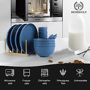 Homienly Wheat Straw Dinnerware Sets, 20pcs Unbreakable Microwave Dishwasher Safe Tableware Lightweight Bowls, Cups, Plates Set Reusable Dinner Plates Bowls set (Blue)