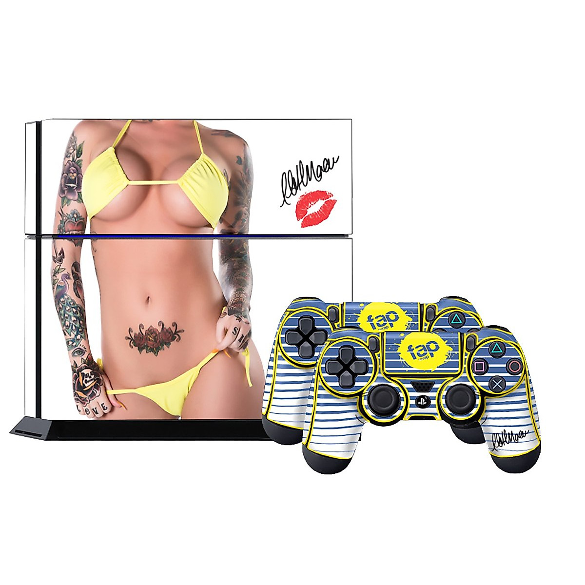 Ps3 Console Designer Skin for Sony Playstation 3 System Plus Two(2) Decals For: Ps3 Dualshock Controller - Christy Mack Supaclean by FapWrap