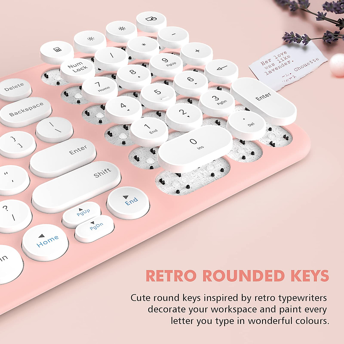 Wireless Keyboard and Mouse Combo, XTREMTEC Cute Compact Keyboard Pink Retro Round Keycap, Ultra Thin Quiet 2.4GHz Retro Kawaii Keyboard for Mac/PC/Laptop (Sakura Pink)