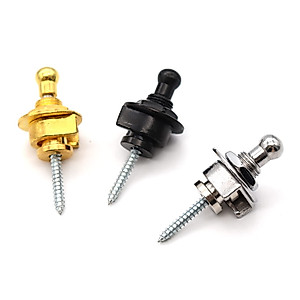 Tnuocke 4pcs Silver Metal Guitar Straps Button Lock Set, Guitar Strap Locks with Easy Remove Screw Release Straplocks 4 Black Rubbers Washers(Silver) H-K-003-W