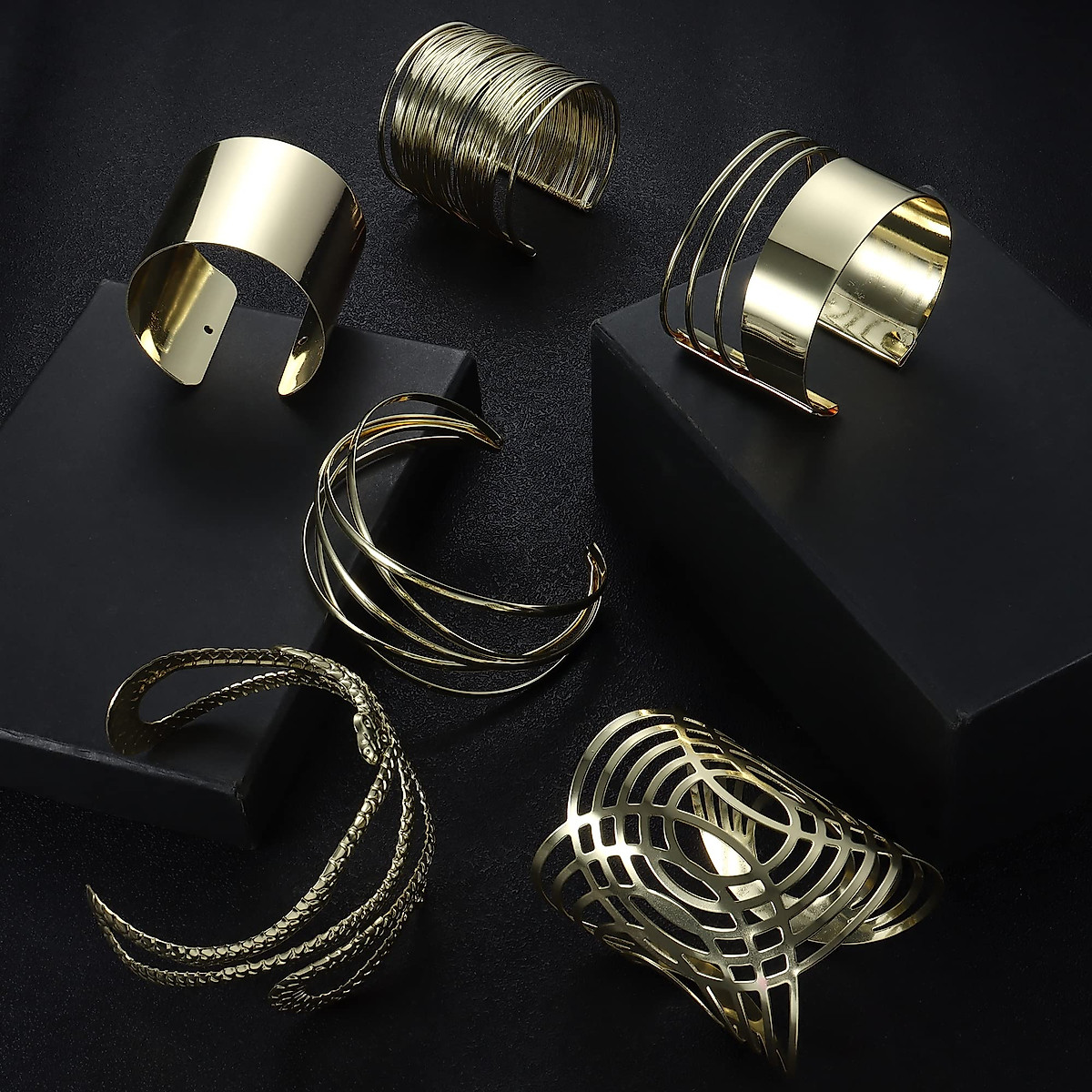 JeryWe 6 Pcs Upper Arm Cuff Jewelry for Women Armband Cuff Bangle Bracelet Set Adjustable Open Armlet Coil Wrap Bracelet Costume Jewelry Gold Silver Tone