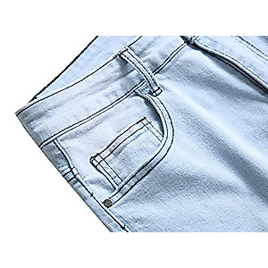 nlsxmx Men's Slim Fit Biker Jeans, Ripped Stretch Distressed Destroyed Straight Leg Moto Denim Pants(Light Blue,34)