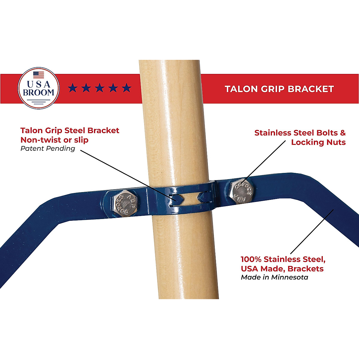 USA Broom 24" Heavy Duty Indoor/Outdoor Push Broom with 60" Handle. Ideal for Garages & Shops. Durable American Made Steel Brackets-All Stainless Steel Hardware. No Plastic. 100% Made in The USA.