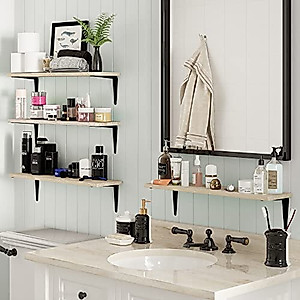 Wallniture Arras 24"x6" Floating Shelves for Wall Decor, Rustic Wall Shelves for Living Room, Kitchen & Bathroom Shelf Unit, Wood Wall Bookshelf Set of 4, Natural