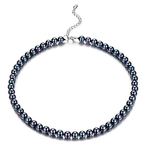 Beaded Strand Pearl Choker Necklace - Fashion Jewelry Birthday Gifts For Women(22-8mm Black)