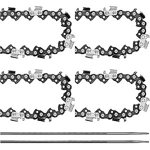 4 Pack 20 Inch Chainsaw Chain 0.325 Pitch .050 Inch Gauge 76 Drive Links with 2 Sharpening Files Heavy Duty Carbon Steel Chains Fit Most Major Chainsaw Brands