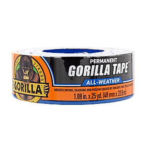 Gorilla All Weather Outdoor Waterproof Duct Tape, UV and Temperature Resistant, 1.88" x 25 yd, Black, (Pack of 1)