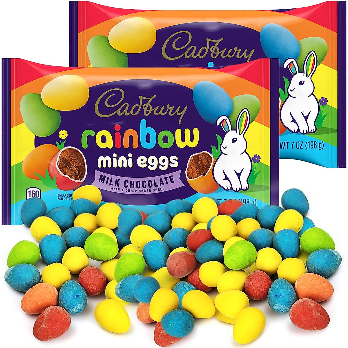 Cadbury Mini Eggs Milk Chocolate – Pack of 2 Rainbow Delicious Chocolate Eggs with Rainbow Coating for Stocking Stuffers, Easter Basket
