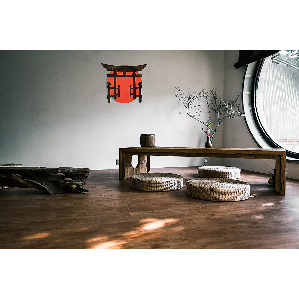 Minimalistic Torii Gate Wall Art Wooden Japanese Modern Design Home Decor Gift (Large, Rustic Red)