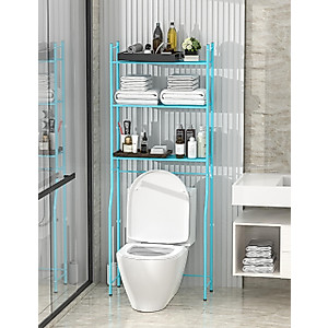Livilord Over The Toilet Storage, 3-Tier Metal Bathroom Shelves, Freestanding above Toilet Storage Shelf with 4 Hooks for Bathroom, Blue
