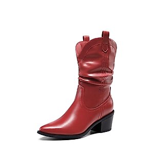 DREAM PAIRS Women's Cowgirl Boots, Mid Calf Western Cowboy Chunky Heel Boots, Slouchy & Pull-on for women SDMB2302W Red Size 9