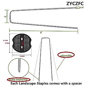 10 PCS 8 Inch Garden Stakes 4MM Diameter Heavy-Duty Landscape Staples with 10PCS Black Pad Rust Resistant U-Shaped Galvanized Garden Stakes for Installation of Turf Ground Plant Stakes