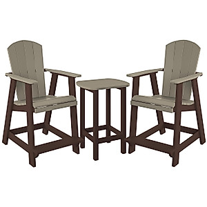 DutchCrafters Recycled Poly Balcony Bistro Set, Table with 2 Adirondack Style Chairs, Counter Height, 3 Piece Patio Furniture Set, Amish Made in USA (Weatherwood & Tudor Brown)