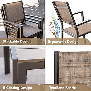 Devoko Patio Dining Set 7 Piece Outdoor Furniture with Rectangular Table and 6 Stackable Chairs Family Conversation Set for Garden Backyard Deck (Brown)