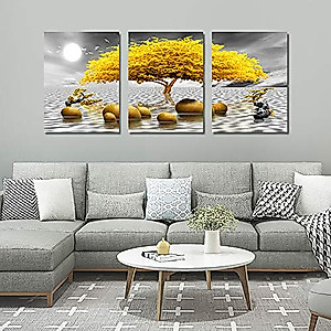 Wall decorations for living room Canvas Wall Art for bedroom Abstract wall decor Black and white Canvas Art Yellow tree paintings bathroom Home Decoration 3 Piece Hang Pictures Office Wall Artworks