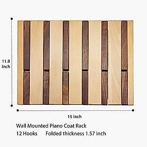 GOGREEBELL Natural Wood Wall Mounted Piano Coat Rack| Coat Rack Wall Mount| Flip Down Wall Hook Rack 12 Hooks| Entryway Wall Art Hook,Made of Beech and Black Walnut