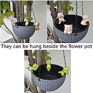 Ebrima Set of 3 Cute Animal Figurines Planter Pot Hanger Decorations, Resin Hanging Climbing Pig/Rabbit/Frog Sculpture Outdoor Statues Ornaments for Flower Pot Garden Decor (3 Pigs)