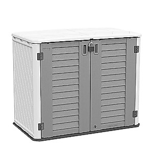 EAST OAK Outdoor Storage Shed, Waterproof Resin Tool Shed with Double Doors and Padlock, 34Cu.ft Horizontal Outdoor Storage Cabinet for Garden, Patio, Backyard, 4×2.5×3.4 FT