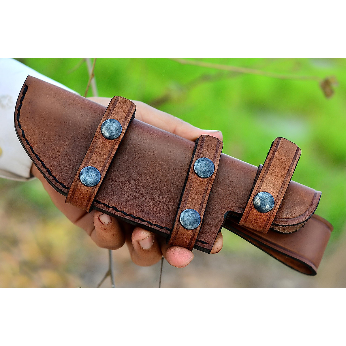 ALZAFASH Handmade Leather Knife Sheath, EDC Knife Holster, Belt Loop Knife Holder, Horizontal Knife Sheath for Belt, Knife Case for Hunting,Fixed Blade,Tracker Knives