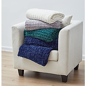 Tahari Home | Hanna Collection | Medieval Blue Soft Woven Chenille Throw, 50" x 60"