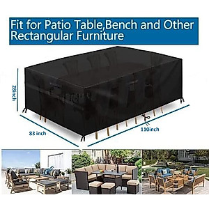 WANOCEAN Patio Furniture Covers Waterproof, Patio Table Cover Rectangle Outdoor 110" L X 83" W X 28" H 420D Oxford Fabric Dustproof with Storage Bag, Fits for Dining Square Table Sofa and Chair
