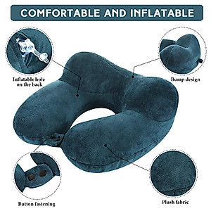 Sintuff 2 Pack Inflatable Travel Pillow for Airplanes Inflatable Neck Flight Pillows with Compact Bag and Blindfold for Traveling, Airplane, Train, Car, Office(Peacock Green and Black)