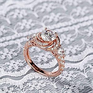 Jeulia 3ct Halo Simulated Diamond Engagement Rings 925 Sterling Silver Rose Gold Plated Eternity Band Rings Cubic Zirconia Anniversary Promise with Jewelry Gift Box