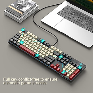 MageGee Mechanical Gaming Keyboard MK-Armor LED Blue Backlit and Wired USB 104 Keys Keyboard with Red Switches, for Windows PC Laptop Game(Black&White)…