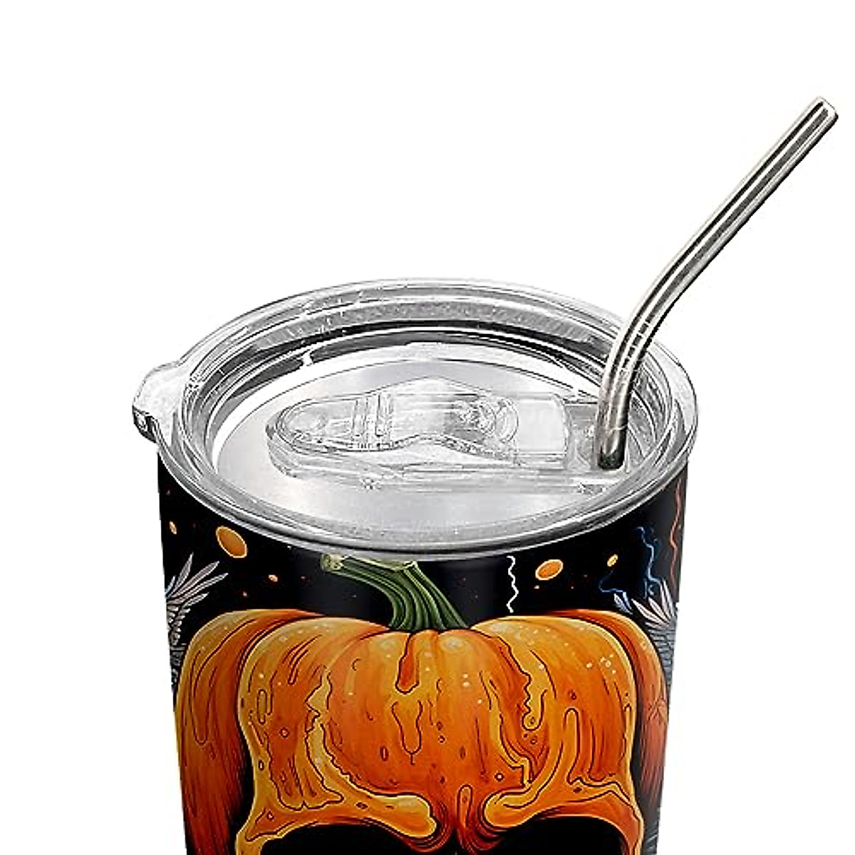 ORCAE 20oz Halloween Tumbler, Skull Tumbler, Halloween Pumpkin Skull Tumbler Cup, Insulated Travel Mug with Lid, Coffee Thermos for Men, Women, Halloween Gifts - D