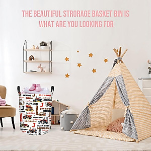 Personalized Tractor Truck Laundry Basket,Custom Name Laundry Hamper,Baby Nursery Hamper Bin,Collapsible Clothes Storage Basket for Bathroom Living Room Bedroom,15.7"x19.5"