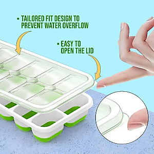 CKE Ice Cube Tray with Lid, 4 Pack Easy-Release 56 pcs Stackable Ice Molds, Plastic Silicone Ice Cube Trays for Freezer with Spill Resistant Removable Lid for Cocktail, Baby Food, Coffee