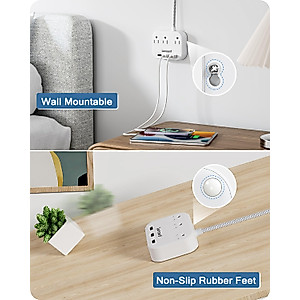 LENCENT 2 Prong Power Strip, 2 Prong to 3 Prong Outlet Adapter, 6.6 ft Braided Extension Cord with Polarized Plug, 3 AC Outlets & 3 USB(5V 3.4A Max), Wall Mountable, Ideal for Non-Grounded Outlets