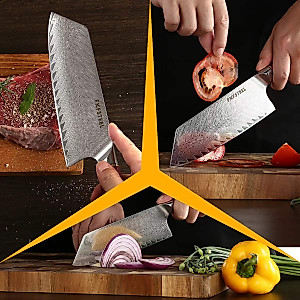 FXFSTEEL Damascus Chef Knife with Premium G10 Handle, 7.5 inch Japanese VG-10 Stainless Steel Santoku Knife Ultrasharp Cleaver for Vegetable Meat Cooking(Red)