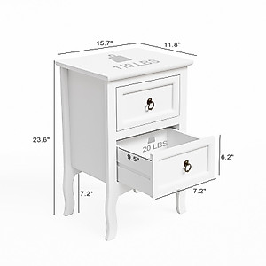 VINGLI White Nightstands Set of 2, Tool-Free Setup Nightstand, 2 Drawer Night Stands for Bedrooms, Easy & Quick Install Small Bedside Tables, Girls Nightstand, Side Table, End Table for Small Spaces
