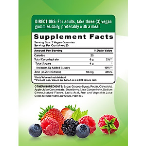 Zinc Gummies | 50mg | 60 Count | Vegan, Non-GMO & Gluten Free Supplement | Mixed Berry Flavor | by Natures Truth