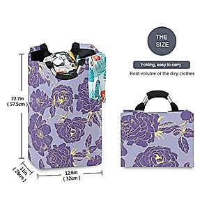 Kigai Purple Roses Laundry Basket Foldable Large Laundry Hamper Bucket with Handles Collapsible Nursery Storage Bin for Kids Clothes Toy