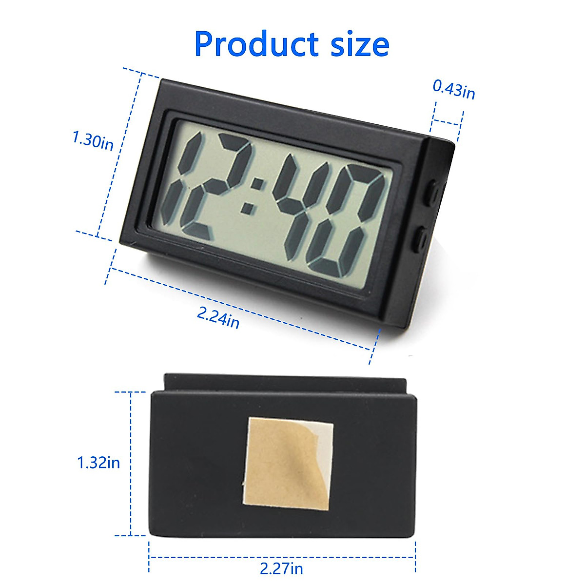 Sodcay 1 PC Mini Car Clock, Car Dashboard Digital Clock, with Clear LCD Screen Stand Case Function, Self-Adhesive Digital Clock, for Car Truck Dashboard (Black)