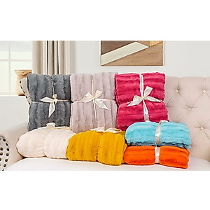 Home Soft Things Derby Double Sided Faux Fur Throw Blanket, Citron, 60'' x 80'', Soft Plush Heavy Comfy Couch Sofa Bed Cover for Winter Snuggly Gorgeous Blanket for Adults