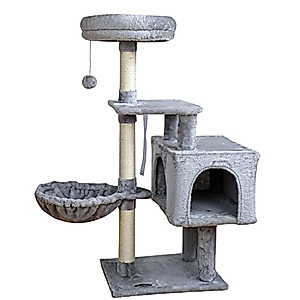 FISH&NAP US07H Cat Tree Cat Tower Cat Condo Sisal Scratching Posts with Jump Platform Cat Furniture Activity Center Play House Grey