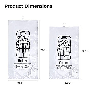 Outgeek Hanging Vacuum Storage Bags, Vacuum Sealer Bags for Clothing, Set of 4 (2 Long, 2 Short), Clothes Compression Storage Bags, Space Saver Bags for Clothes, Suits and Jackets