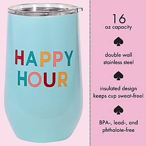 Kate Spade New York Insulated Stainless Steel Wine Tumbler, 16 Ounce Double Wall Tumbler, Stemless Travel Cup with Lid (Happy Hour)