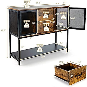 PETSITE Sideboard Buffet with Storage Cabinet, Industrial Coffee Bar Console Table Credenza with Mesh Doors, Drawers & Shelf for Kitchen Entryway, Rustic Brown