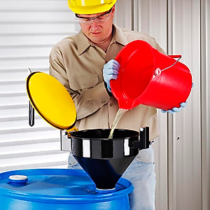 PIG Drum Funnel | Burpless Steel Drum Funnel | for 20 to 55 Gallon Steel or Poly Drums w/ 2" NPT | Overfill Preventer | 15" L x 11.25" W x 15" H | Red | DRM1127-RD-NPT